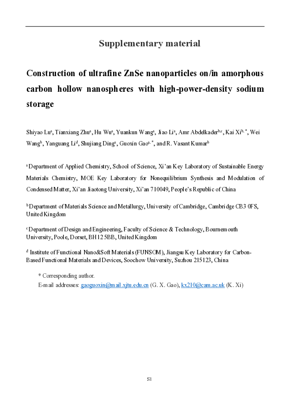 (PDF) Construction of ultrafine ZnSe nanoparticles on/in amorphous carbon hollow nanospheres ...