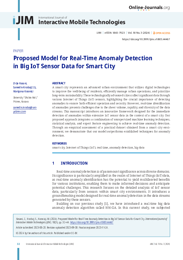 (PDF) Proposed Model for Real-Time Anomaly Detection in Big IoT Sensor Data for Smart City