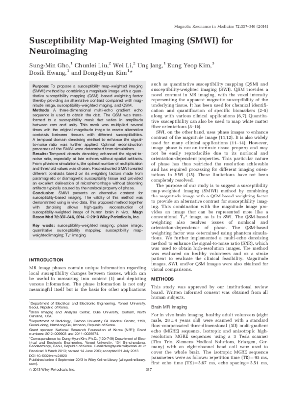 (PDF) Susceptibility map-weighted imaging (SMWI) for neuroimaging | ung jang - Academia.edu