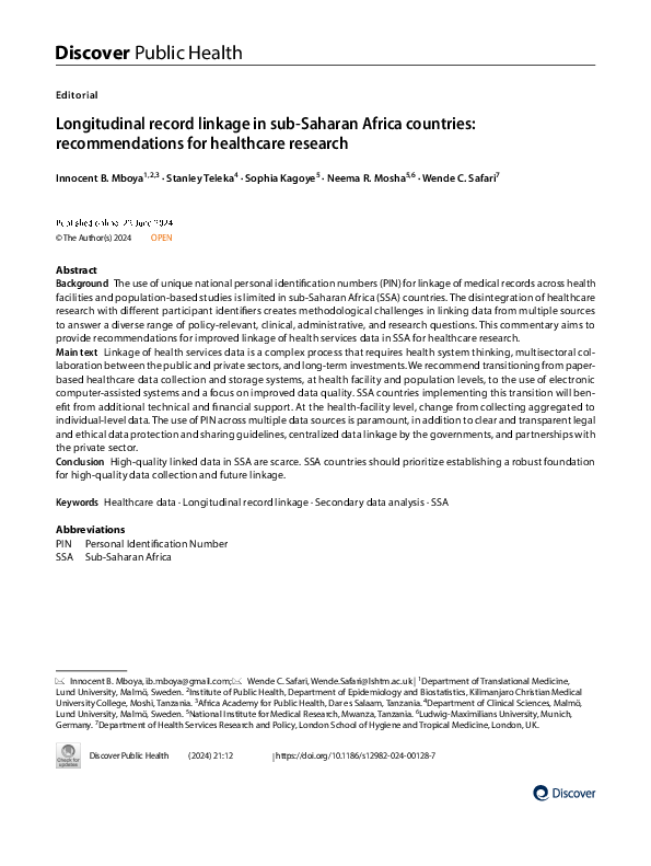 (PDF) Longitudinal record linkage in sub-Saharan Africa countries ...