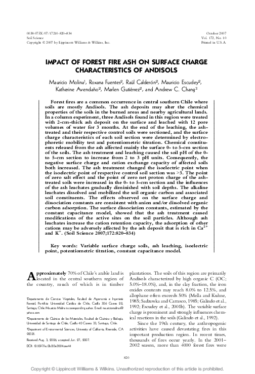 (PDF) Impact of Forest Fire Ash on Surface Charge Characteristics of ...