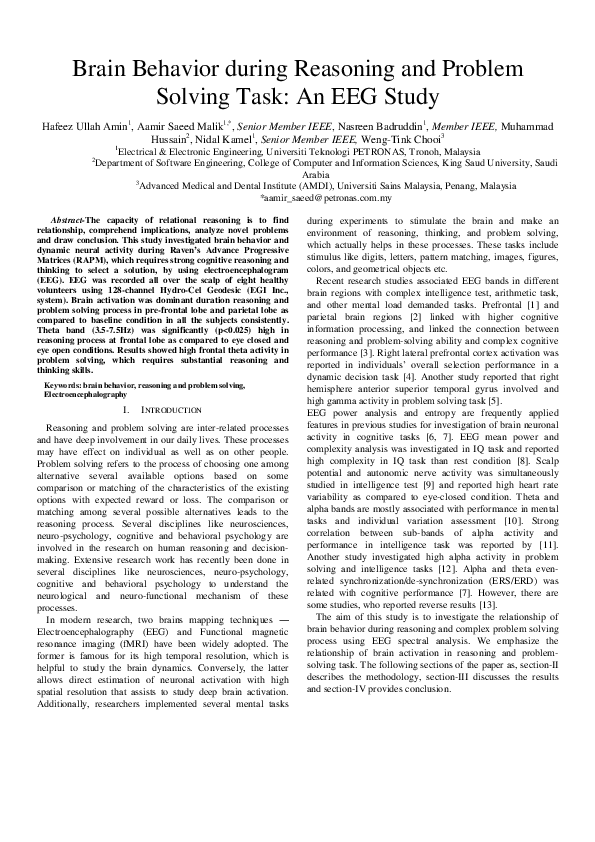 (PDF) Brain behavior during reasoning and problem solving task: An EEG ...