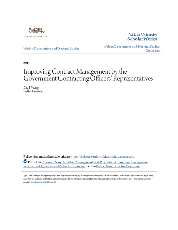 (PDF) Improving Contract Management by the Government Contracting ...