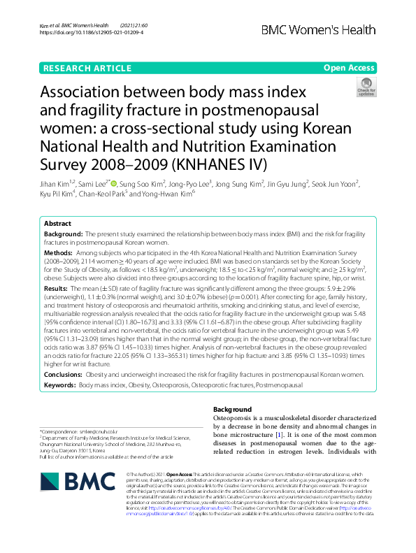 (PDF) Association between body mass index and fragility fracture in ...