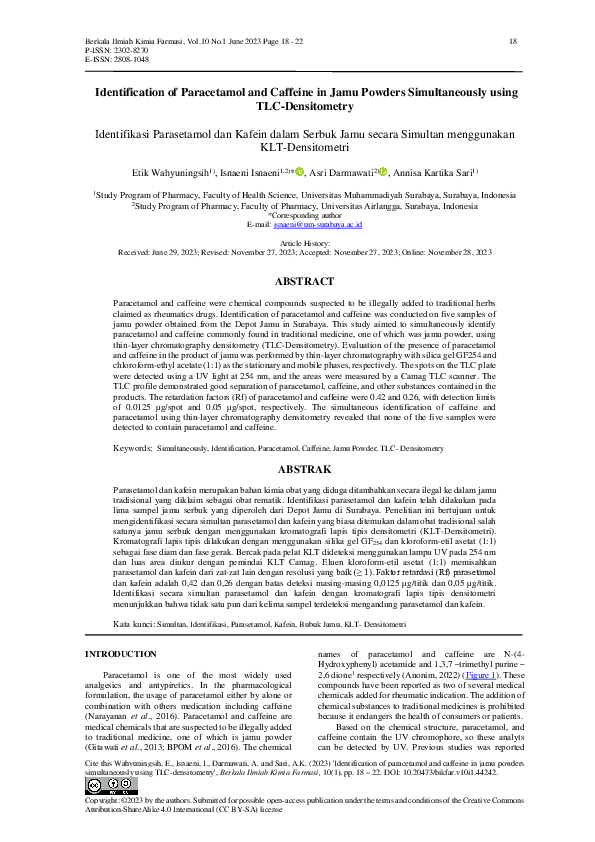 (PDF) Identification of Paracetamol and Caffeine in Jamu Powders ...