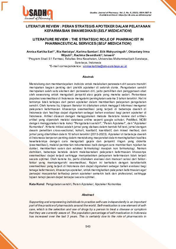 (PDF) Peran Strategis Apoteker Dalam Pelayanan Kefarmasian Swamedikasi (Self Medication)