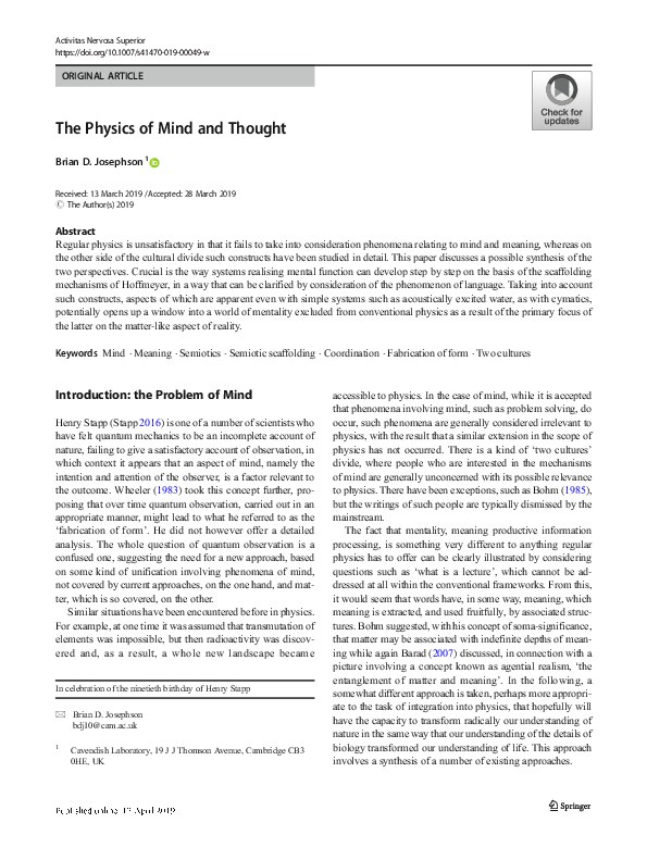 (PDF) The Physics of Mind and Thought