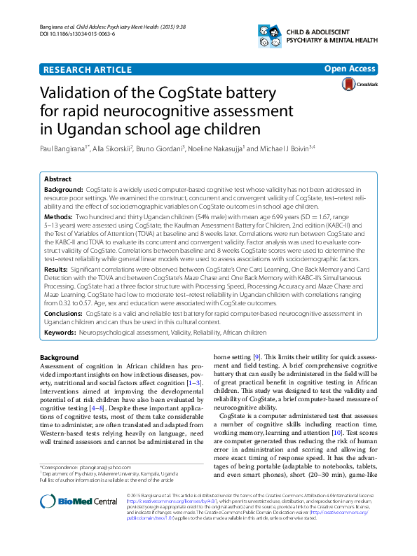(PDF) Validation of the CogState battery for rapid neurocognitive ...