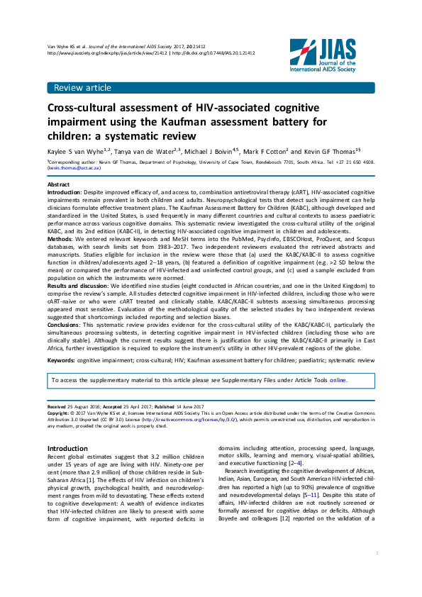 (PDF) Cross-cultural assessment of HIV-associated cognitive impairment ...