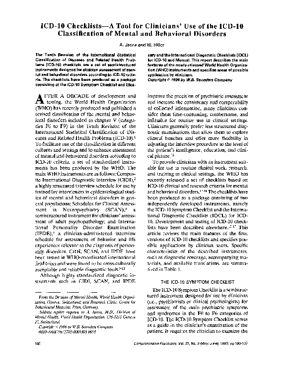 (PDF) ICD-10 checklists—A tool for clinicians' use of the ICD-10 ...
