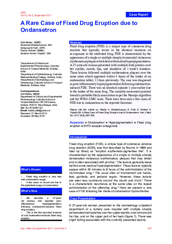 (PDF) A Rare Case of Fixed Drug Eruption due to Ondansetron