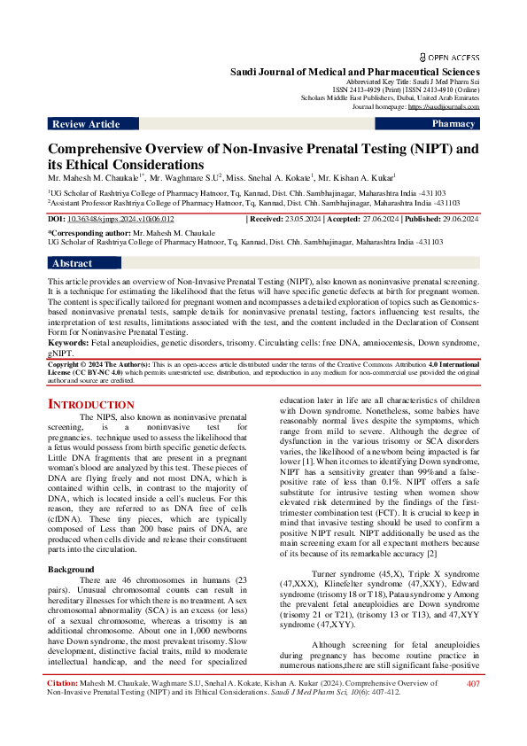 (PDF) Comprehensive Overview of Non-Invasive Prenatal Testing (NIPT ...