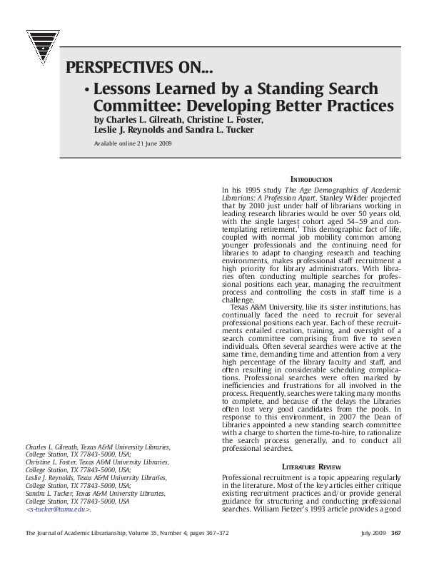 (PDF) Lessons Learned by a Standing Search Committee: Developing Better ...