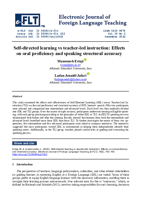(PDF) Self-directed learning vs teacher-led instruction: Effects on ...