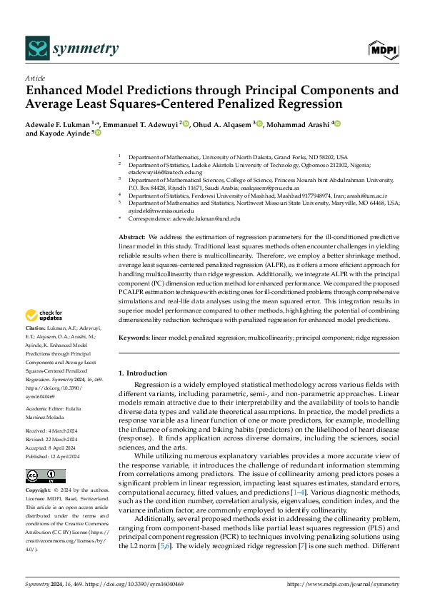 (PDF) Enhanced Model Predictions through Principal Components and Average Least Squares-Centered ...