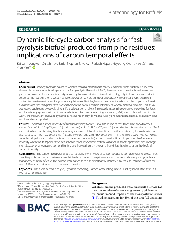 (PDF) Dynamic life-cycle carbon analysis for fast pyrolysis biofuel ...