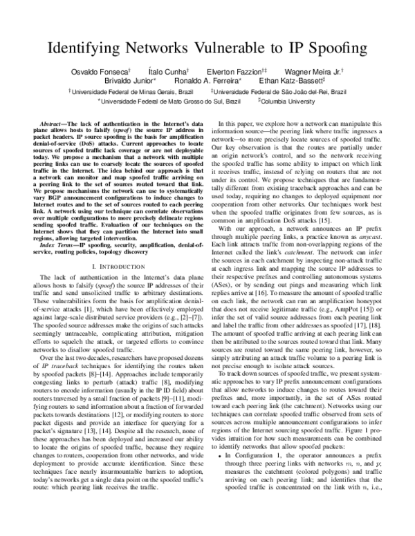 (PDF) Identifying Networks Vulnerable to IP Spoofing