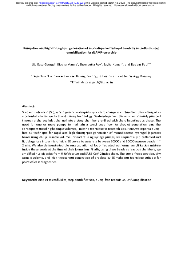 (PDF) Pump-free and high-throughput generation of monodisperse hydrogel ...