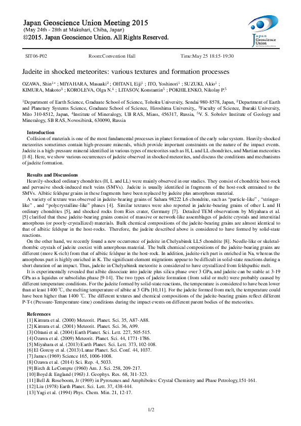 (PDF) Jadeite in shocked meteorites: various textures and formation ...