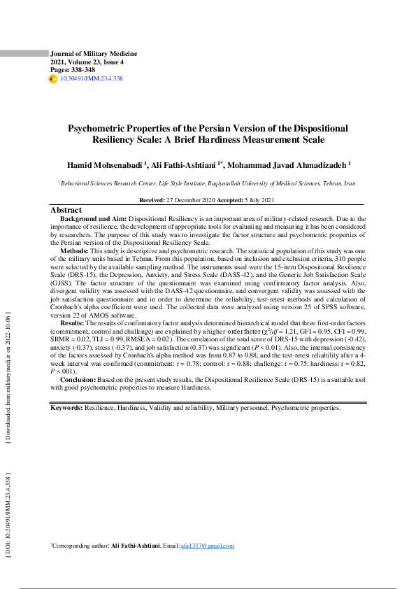 (PDF) Psychometric Properties of the Persian Version of the ...