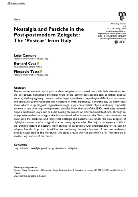 (PDF) Nostalgia and pastiche in the post-postmodern zeitgeist: The ‘postcar’ from Italy ...