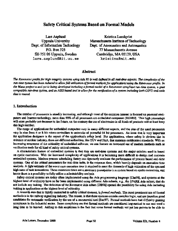 Pdf Safety Critical Systems Based On Formal Models