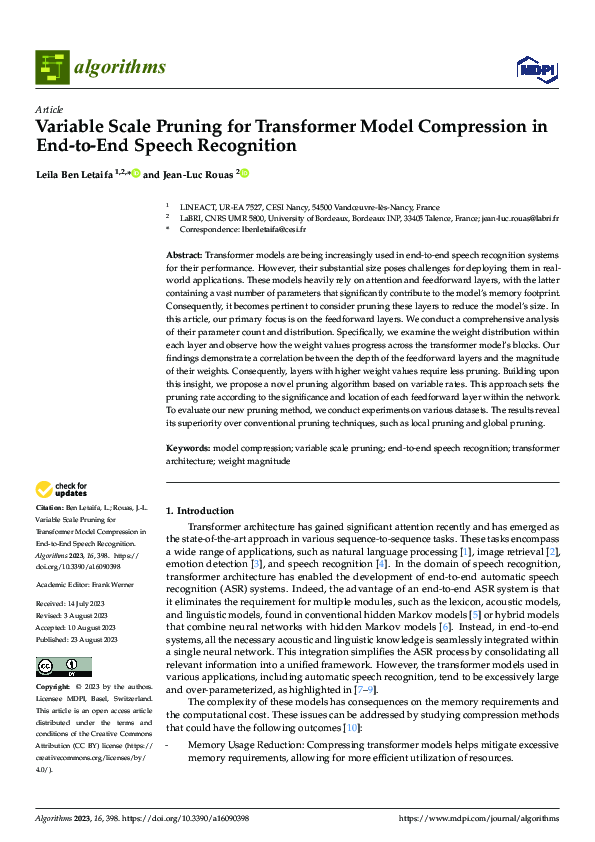 (PDF) Variable Scale Pruning for Transformer Model Compression in End-to-End Speech Recognition