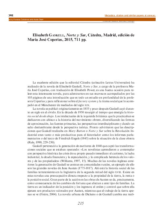 (PDF) Elisabeth Gaskell, Norte y Sur, Cátedra, Madrid, edición de María ...