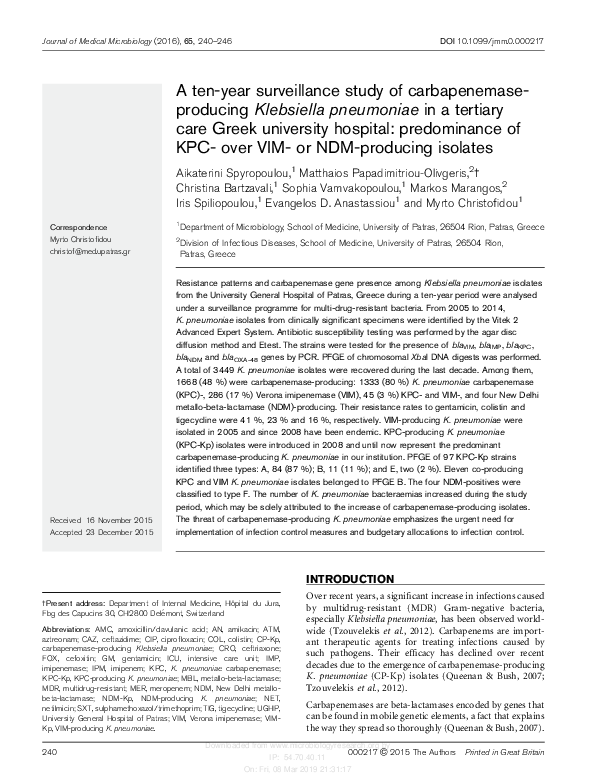 (PDF) A ten-year surveillance study of carbapenemase-producing ...