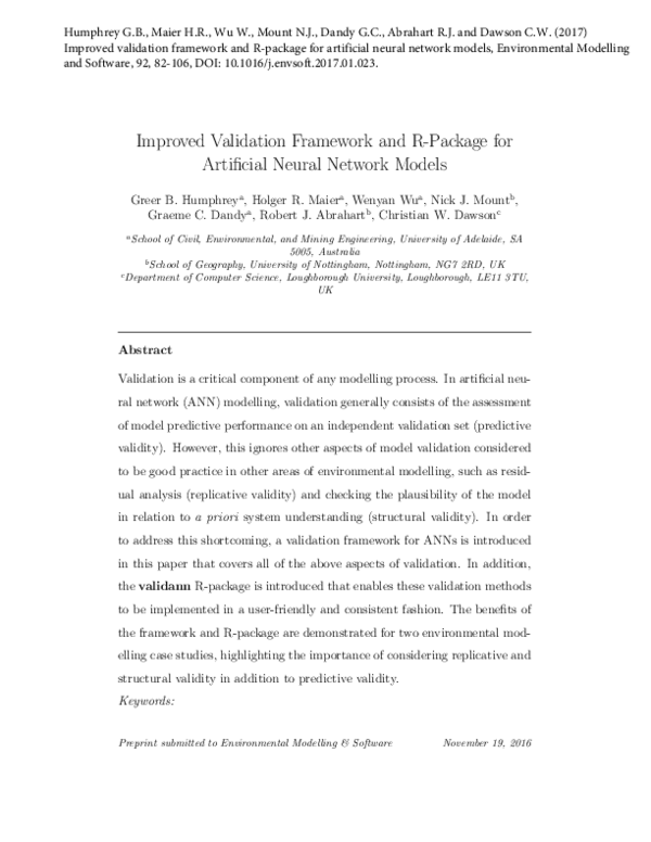 (PDF) Improved validation framework and R-package for artificial neural network models
