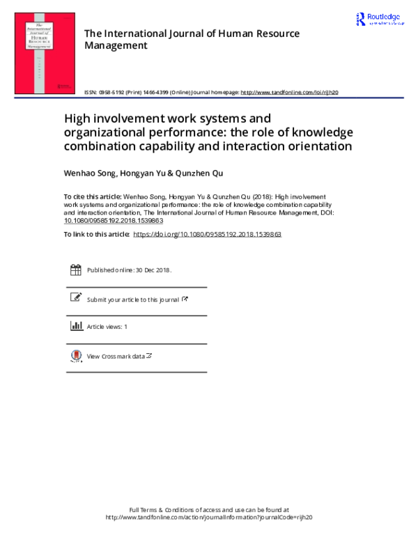 (PDF) High involvement work systems and organizational performance: the ...