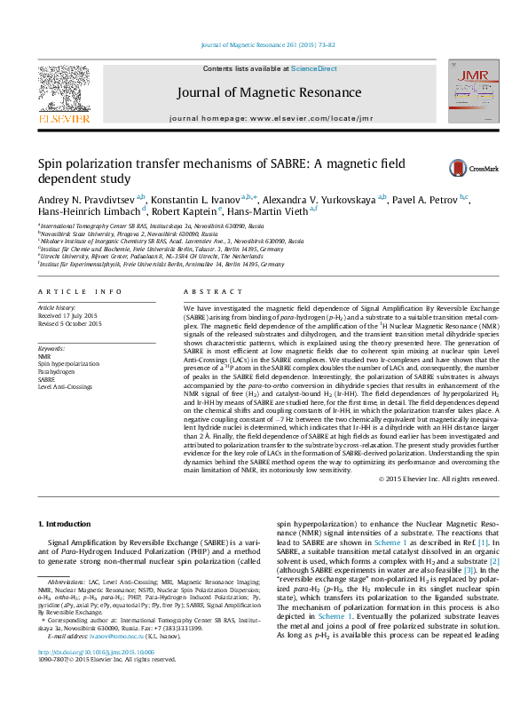 (PDF) Spin polarization transfer mechanisms of SABRE: A magnetic field ...