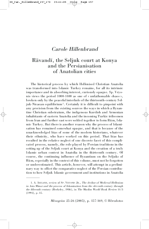 (PDF) Ravandi, the Seljuq court at Konya and the Persianisation of ...