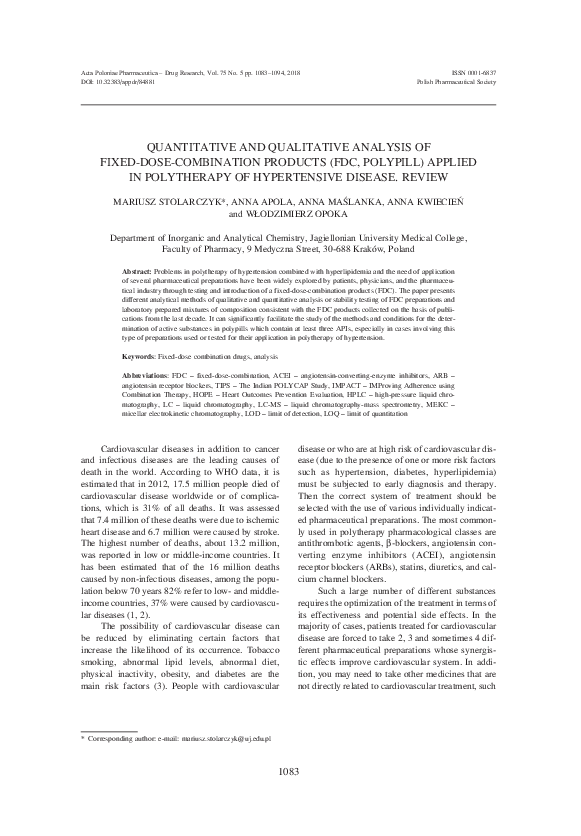 (PDF) Quantitative and Qualitative Analysis of Fixed-Dose-Combination Products (FDC, Polypill ...