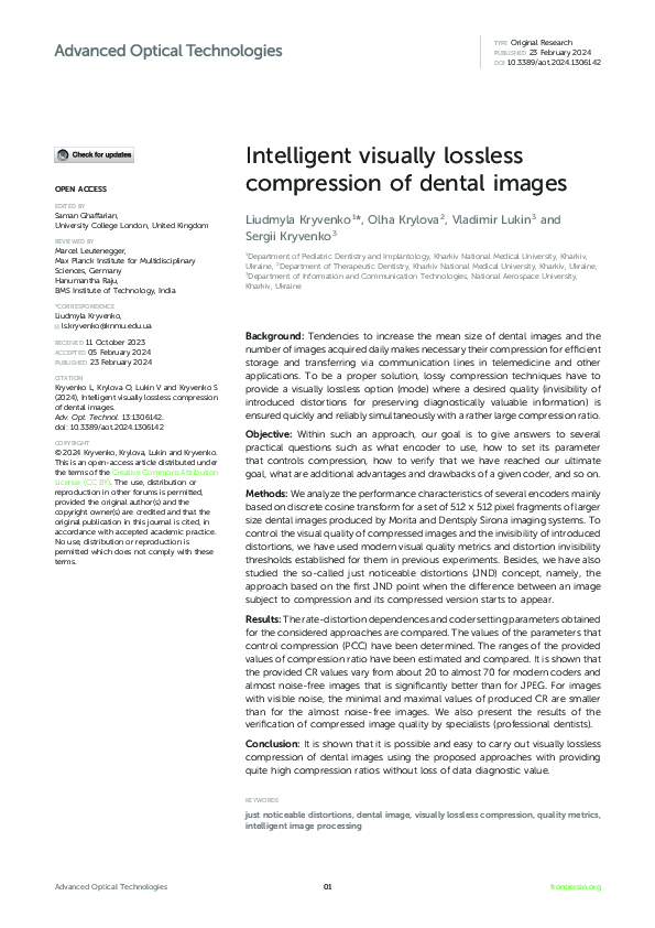 (PDF) Intelligent visually lossless compression of dental images