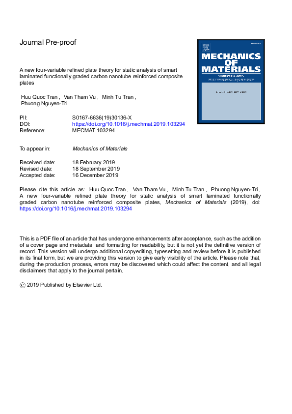 Pdf A New Four Variable Refined Plate Theory For Static Analysis Of