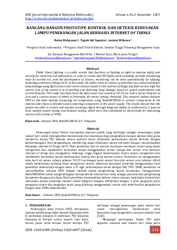 Pdf Rancang Bangun Prototipe Kontrol Dan Deteksi Kerusakan Lampu Penerangan Jalan Berbasis