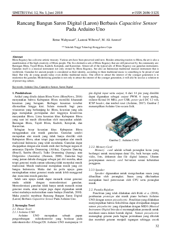 (PDF) Rancang Bangun Saron Digital (Laron) Berbasis Capacitive Sensor Pada Arduino Uno