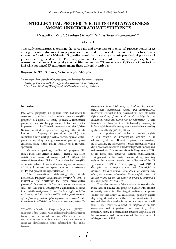 (PDF) Intellectual Property Rights (Ipr) Awareness Among Undergraduate ...