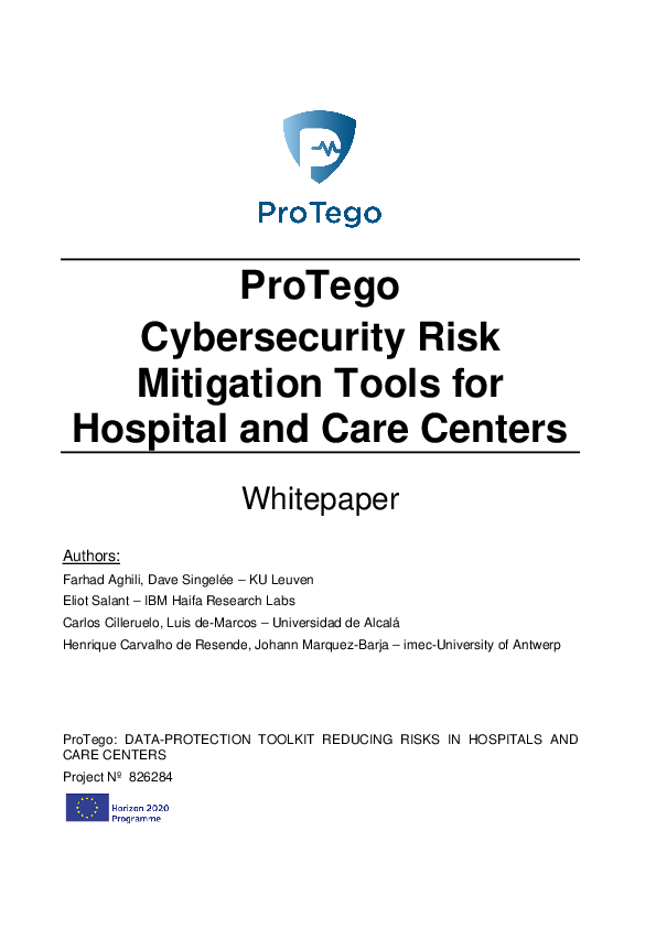 (PDF) ProTego Cybersecurity Risk Mitigation Tools for Hospital and Care Centers | Johann M ...