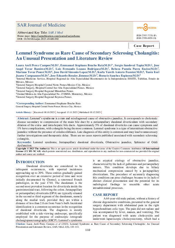 (PDF) Lemmel Syndrome as Rare Cause of Secondary Sclerosing Cholangitis ...