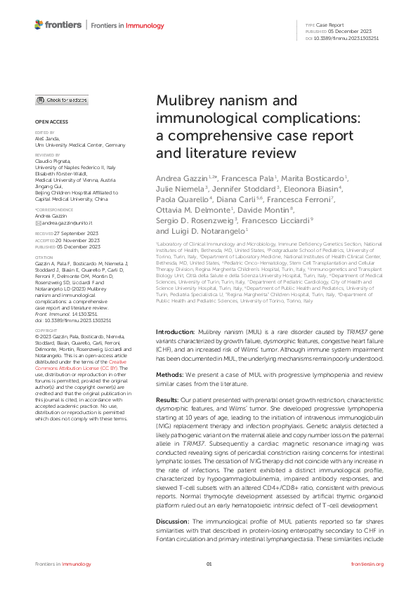 (PDF) Mulibrey nanism and immunological complications: a comprehensive ...