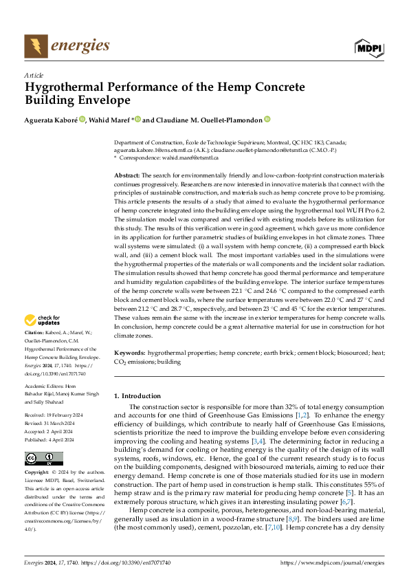 (PDF) Hygrothermal Performance of the Hemp Concrete Building Envelope