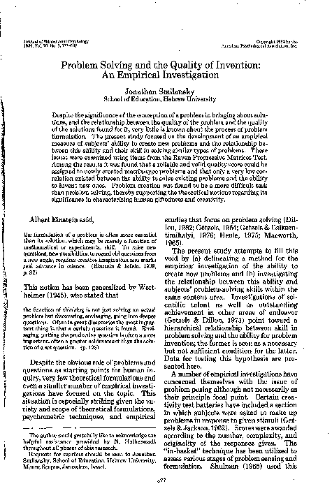 (PDF) Problem solving and the quality of invention: An empirical ...