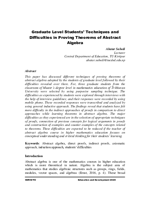(PDF) Graduate Level Students’ Techniques and Difficulties in Proving ...
