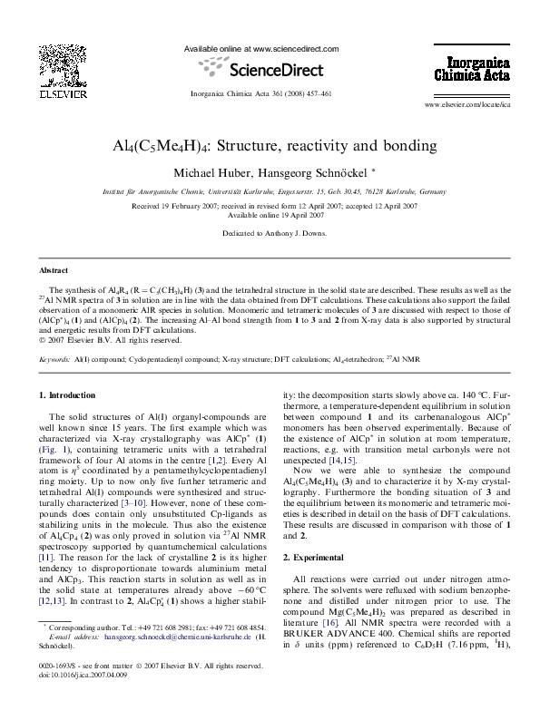 (PDF) Al4(C5Me4H)4: Structure, reactivity and bonding
