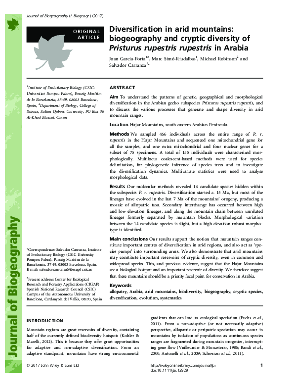 (PDF) Diversification in arid mountains: biogeography and cryptic ...