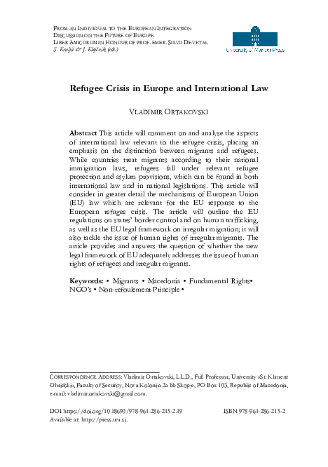 (PDF) Refugee Crisis in Europe and International Law