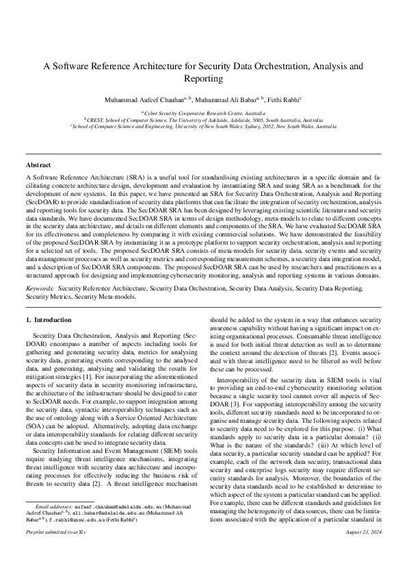(PDF) A Software Reference Architecture for Security Data Orchestration, Analysis and Reporting