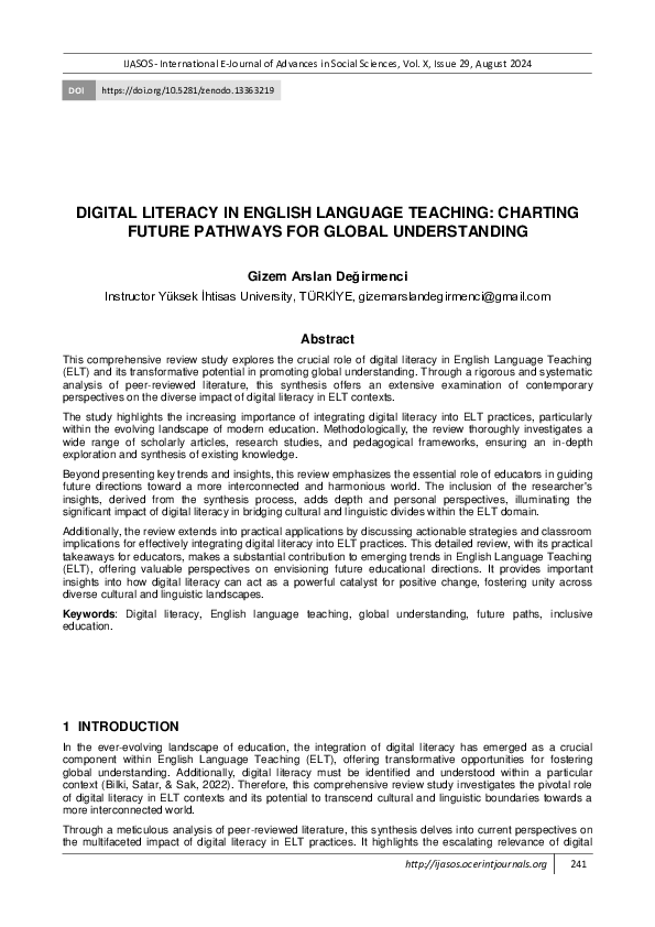 (PDF) DIGITAL LITERACY IN ENGLISH LANGUAGE TEACHING: CHARTING FUTURE ...